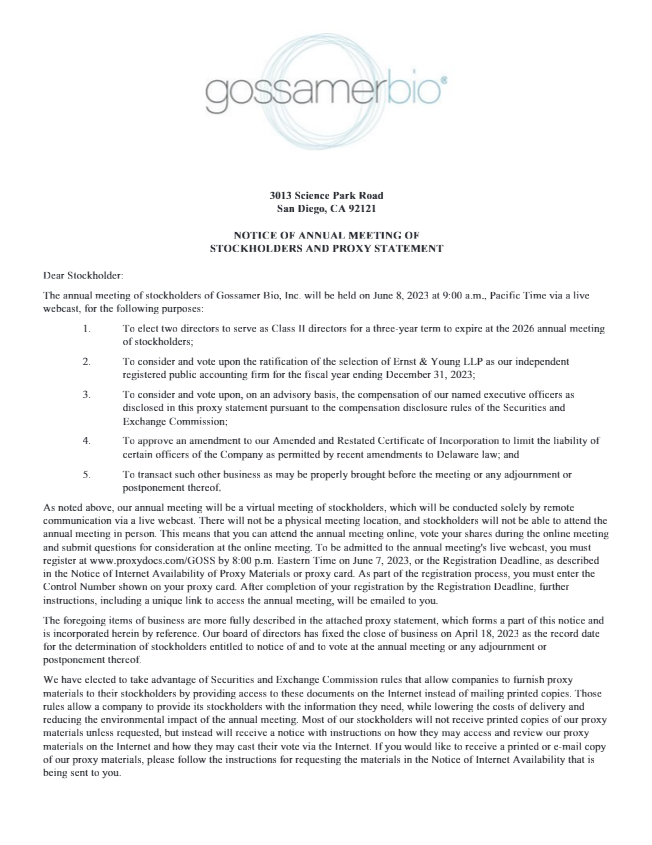 Gossamer Bio Inc. 2023 Annual Meeting